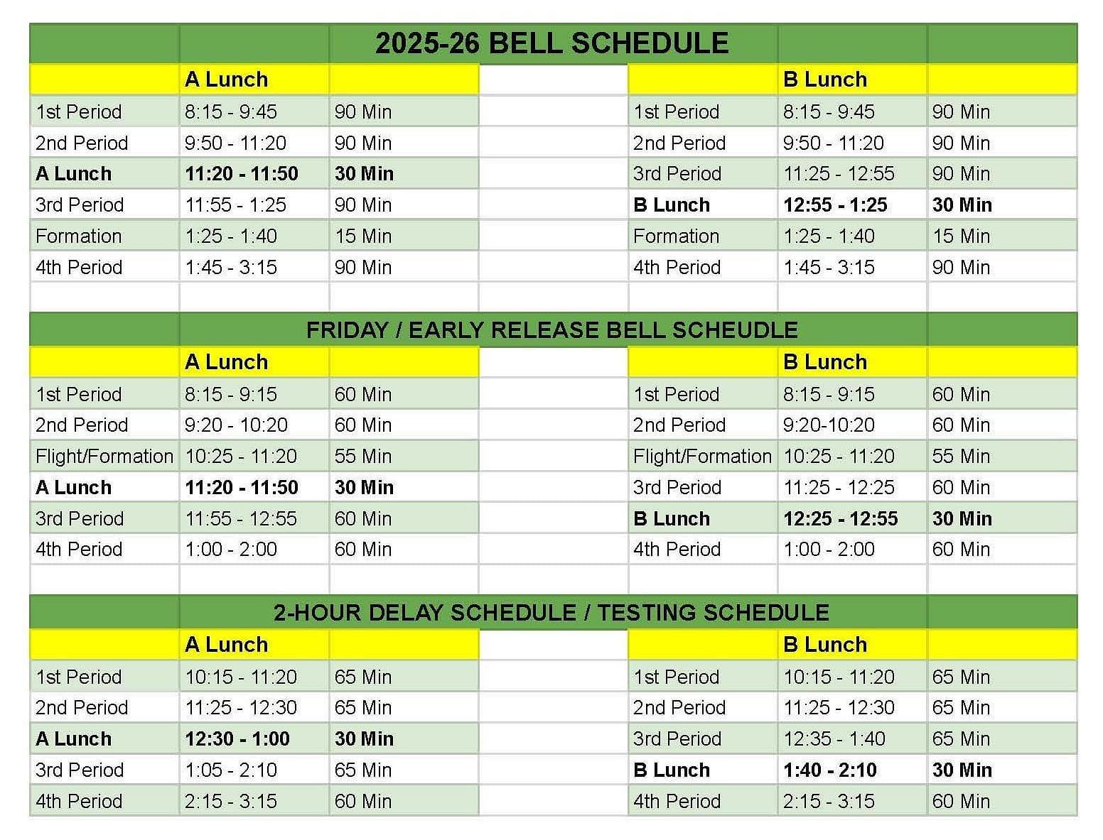 Utah Military Academy | Bell Schedule